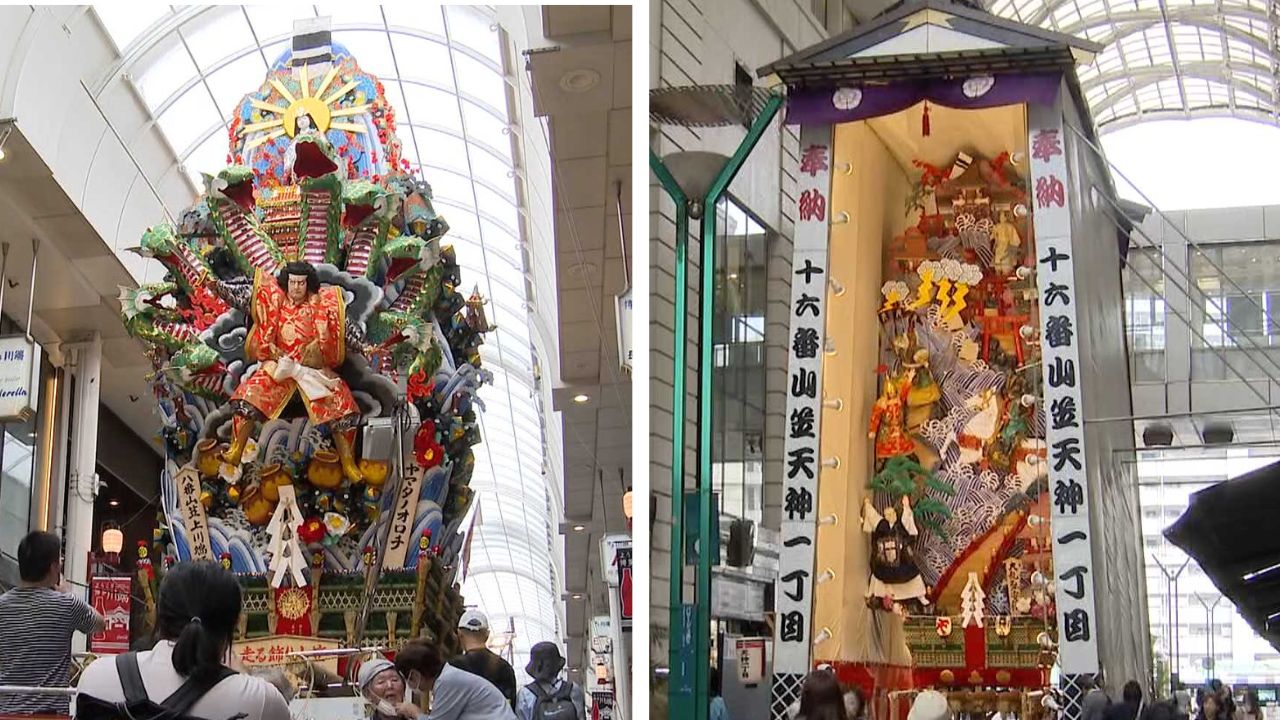 【博多祇園山笠今年の飾り山笠】八番山笠・上川端通 十六番山笠・天神一丁目 人気アニメの世界観「ピンク色、現代的だなって」（RKB毎日放送） - Yahoo!ニュース