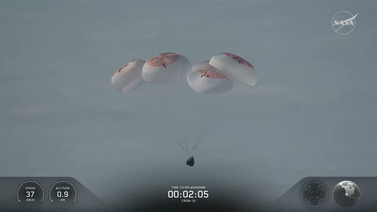 NASA有人ミッション「Crew-10」の宇宙船が地球に帰還 JAXA大西卓哉宇宙飛行士ら4名が搭乗（sorae 宇宙へのポータルサイト） - Yahoo!ニュース