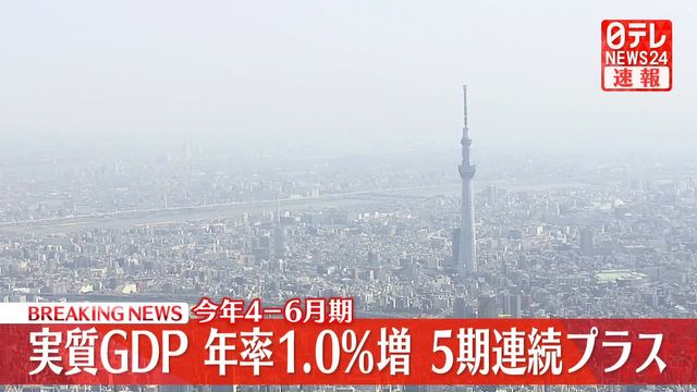 4月～6月期GDP成長率、年率1.0％増 関税の影響は限定的（日テレNEWS NNN） - Yahoo!ニュース